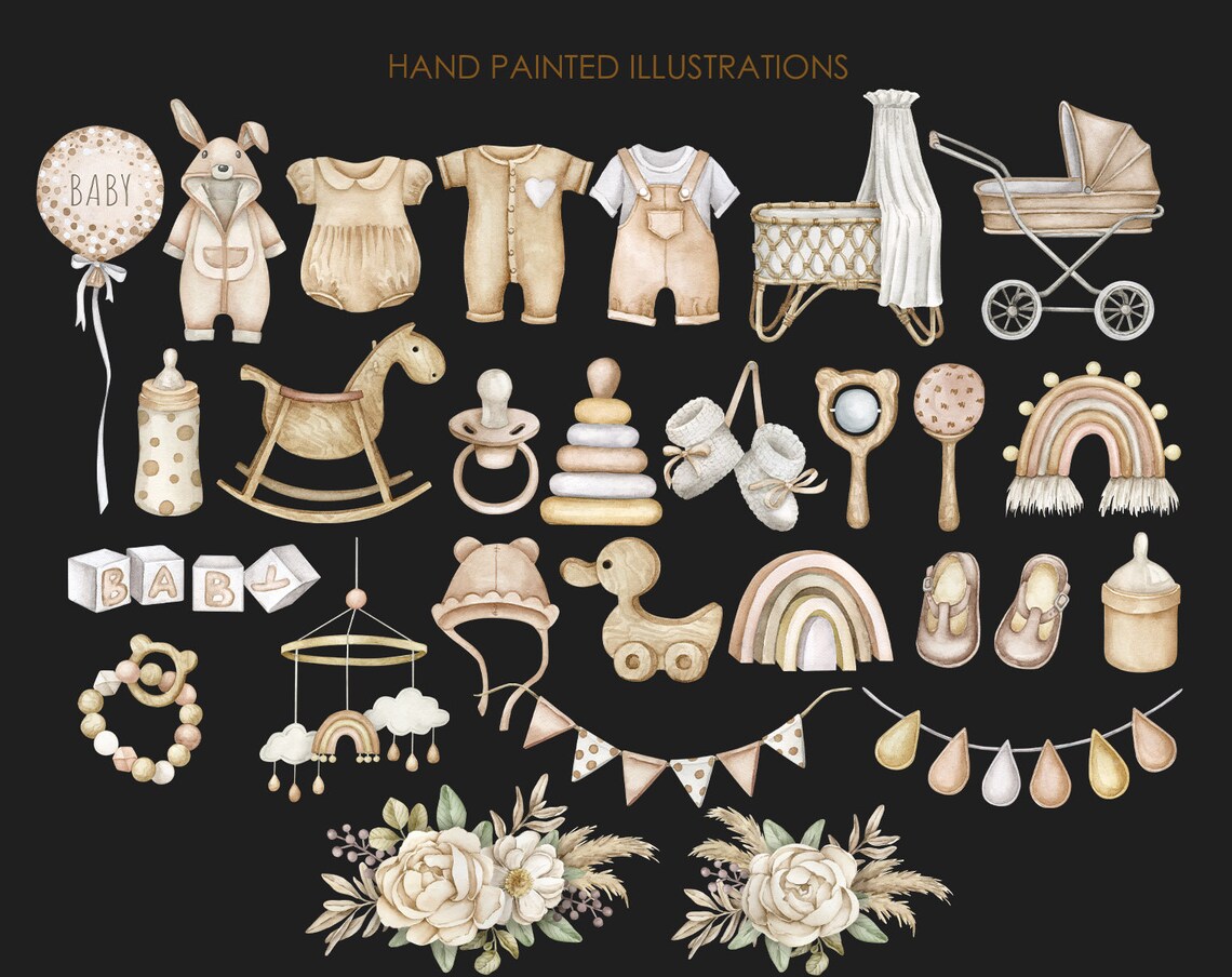 Watercolor Boho Nursery Clipart. Neutral Nursery Clipart. Baby - Etsy UK