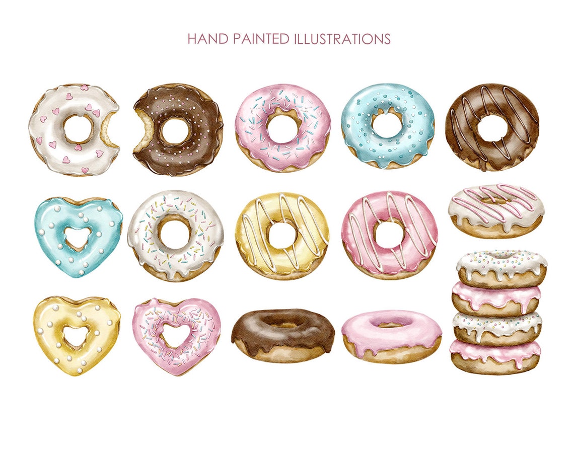 Watercolor Donut Clipart. Chocolate Donuts Sprinkles Donuts. - Etsy