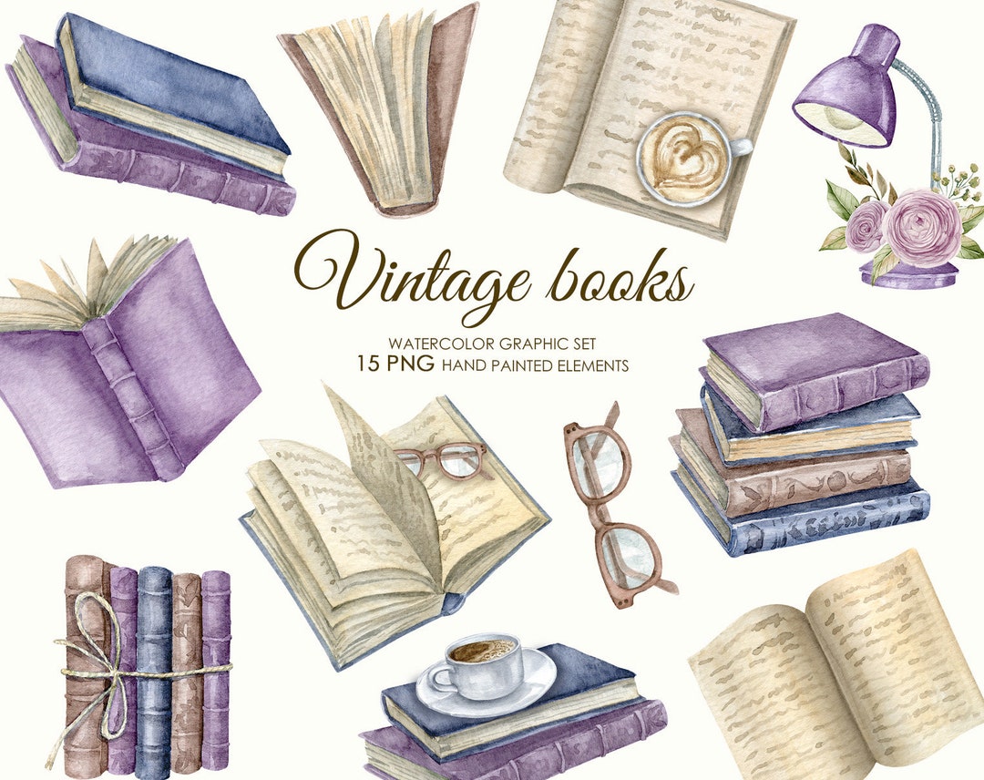 Watercolor Vintage Books Clipart. Reading Clipart. Stack of Books ...