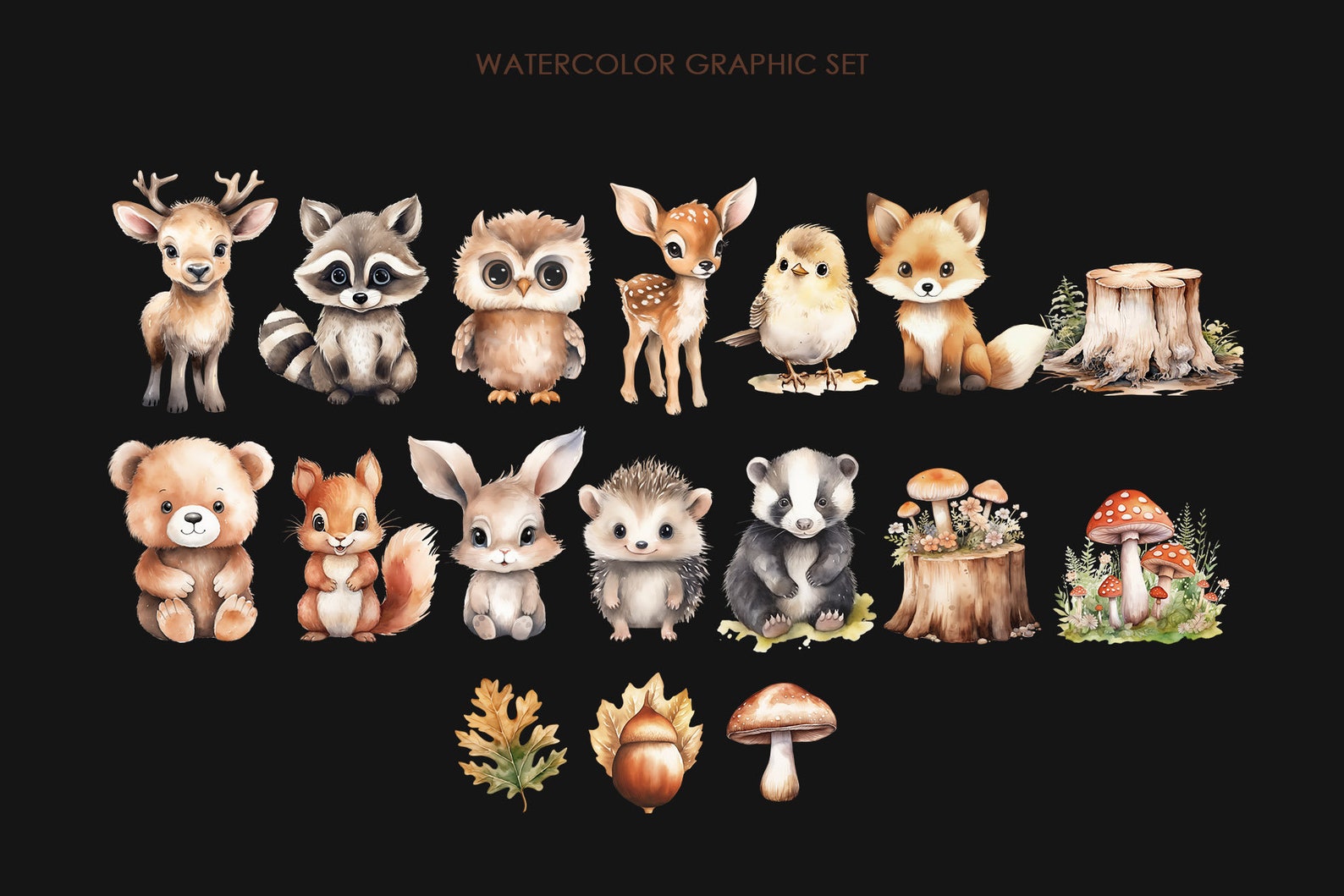 Watercolor Cute Woodland Animals Clipart. Forest Animals PNG. Woodland ...
