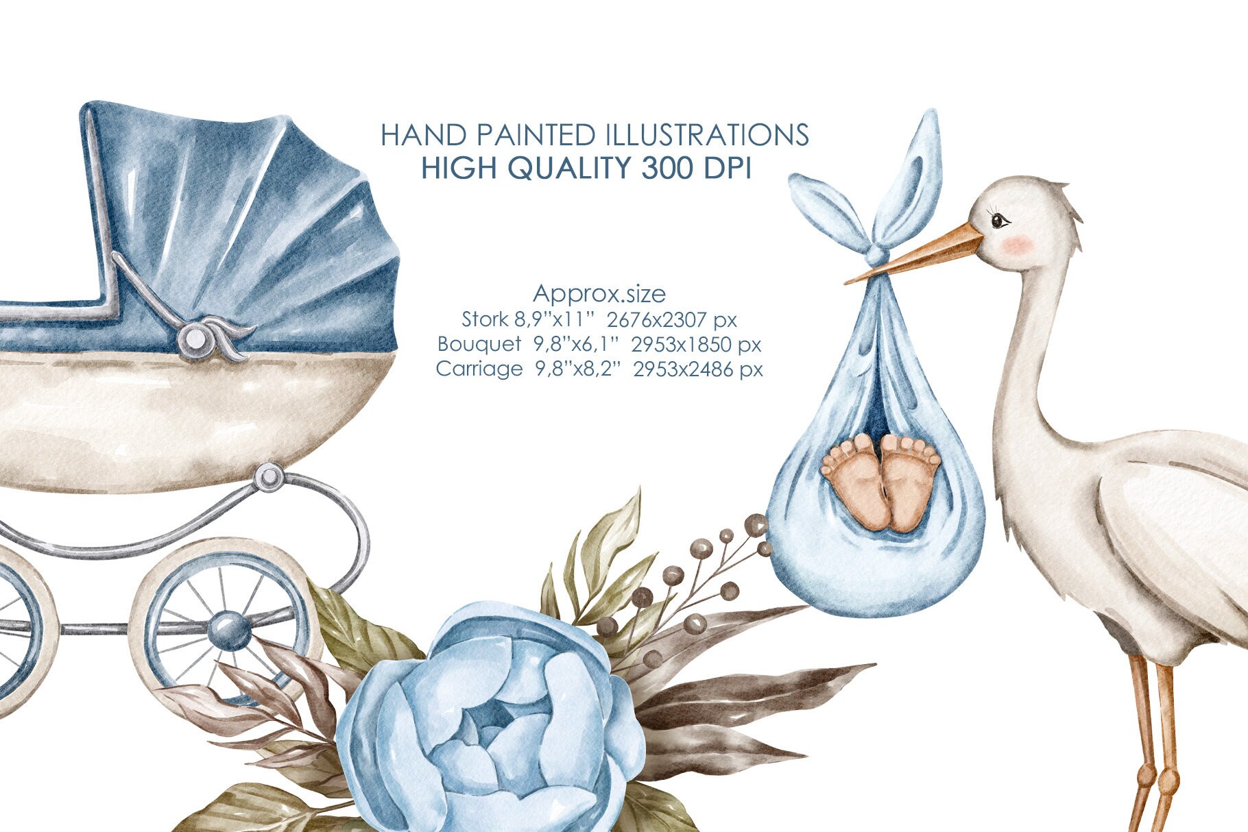 Watercolor Boho Nursery Clipart. Stork Baby Shower Clipart. Stork ...