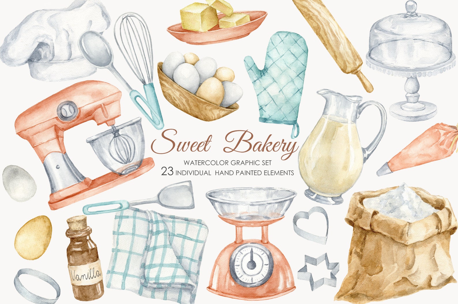 Watercolor Bakery Clipart. Watercolor Hand Drawn Baking | Etsy
