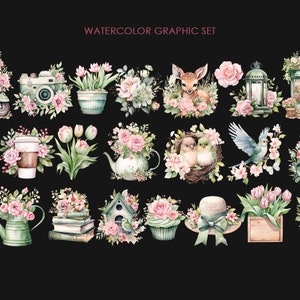 Watercolor Spring Clipart. Cottagecore Clipart. Romantic Spring ...