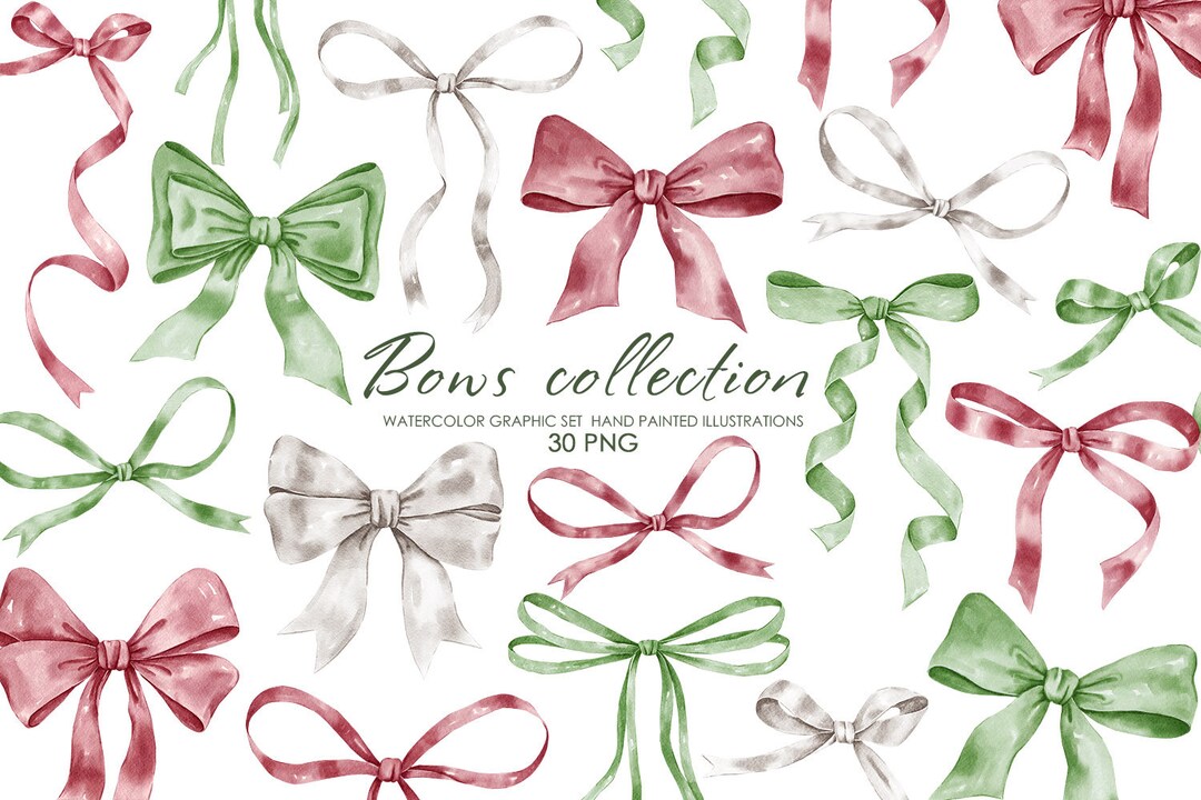 Watercolor Ribbon Bows Clipart. Bows Collection. Multicolor Bows. - Etsy