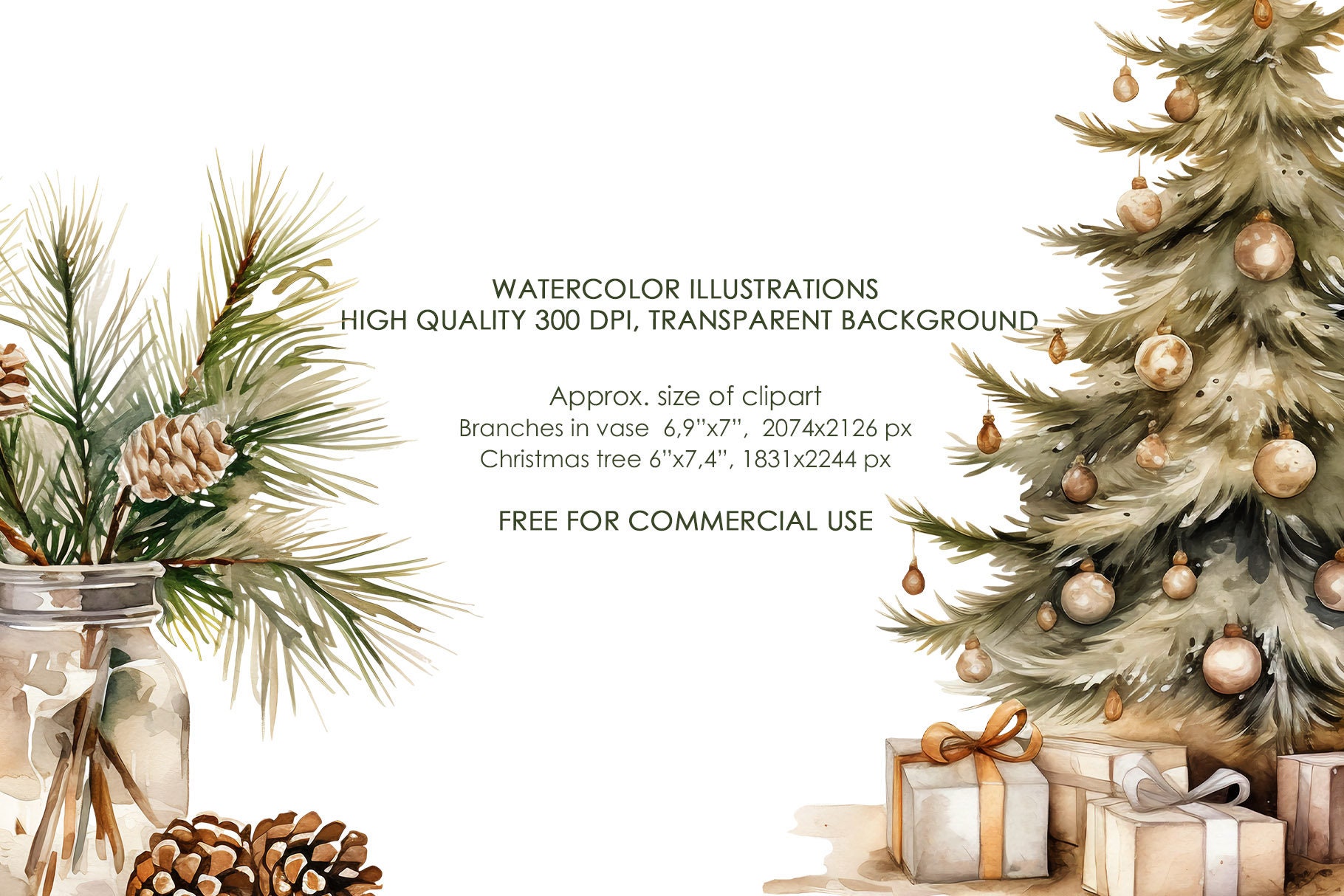 Neutral Christmas Watercolor Clipart. Cozy Christmas Clipart Bundle ...