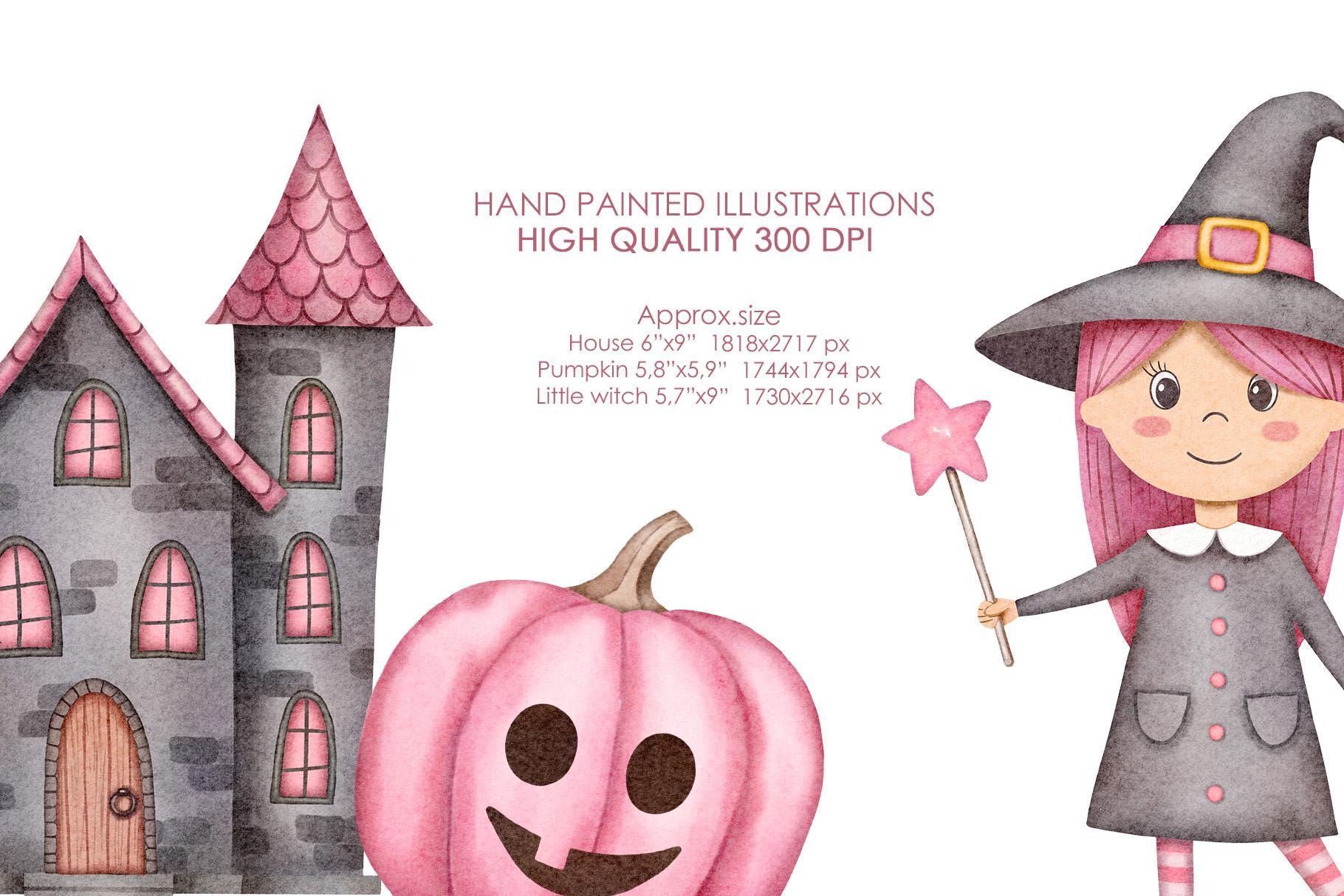 Pink Halloween Clipart. Cute Halloween. Cute Witch Clipart. Ghost ...