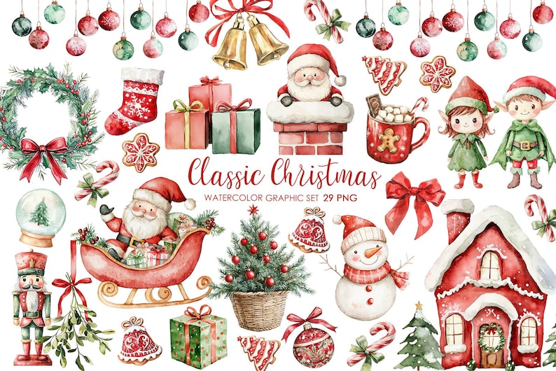 Vintage Christmas Watercolor Clipart. Cozy Christmas Clipart Bundle ...