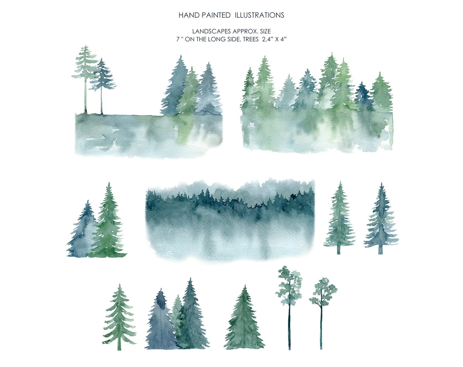 Watercolor Forest Landscape Clipart. Foggy Forest and - Etsy