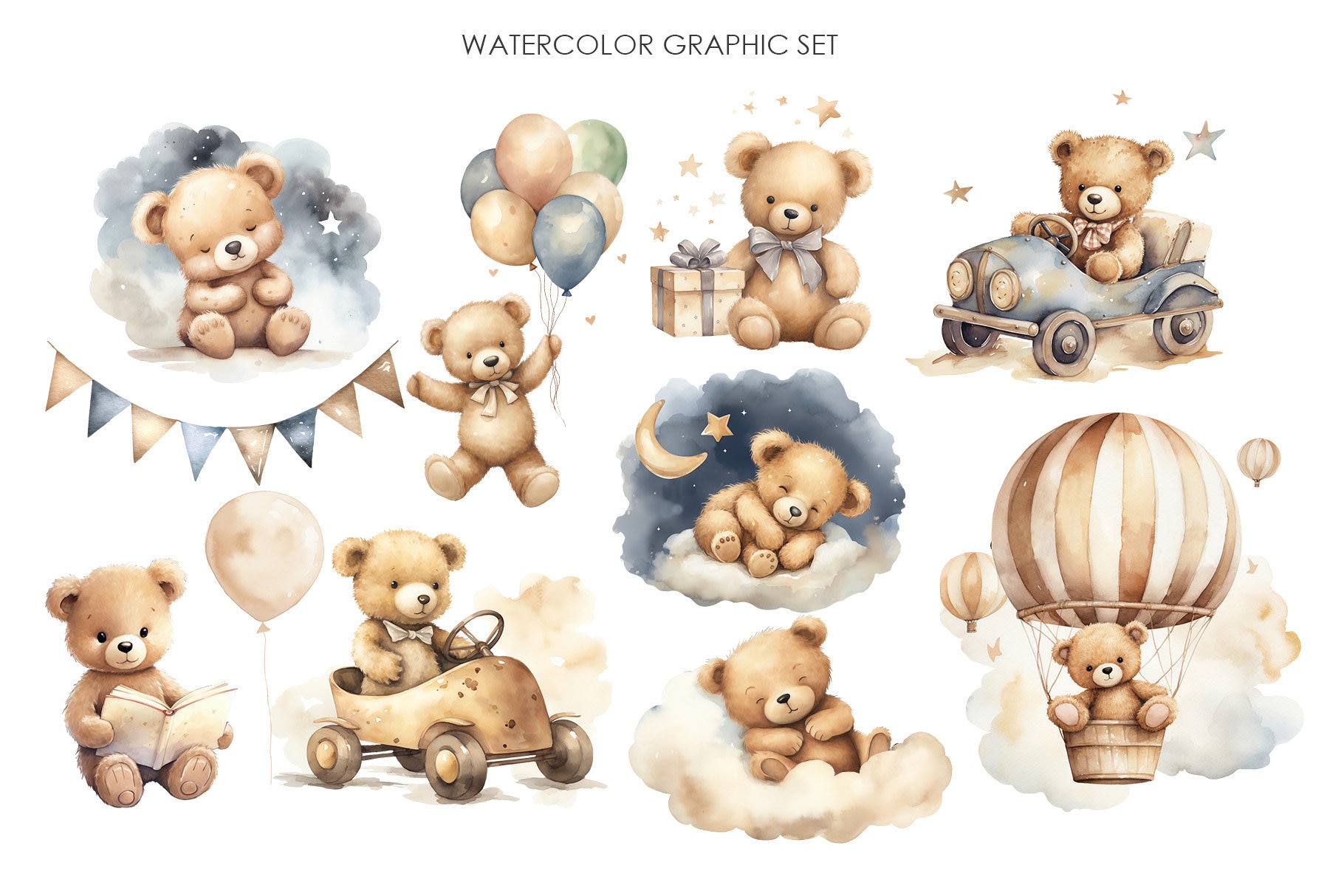 Watercolor Baby Bear Clipart. Sleeping Bears PNG. Boho Nursery Clipart ...