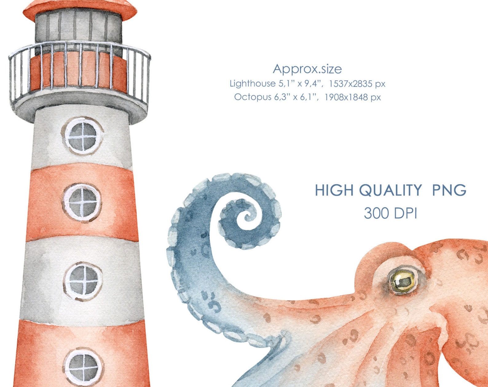 Watercolor Nautical Clipart. Ocean Waves Clipart. Lighthouse - Etsy