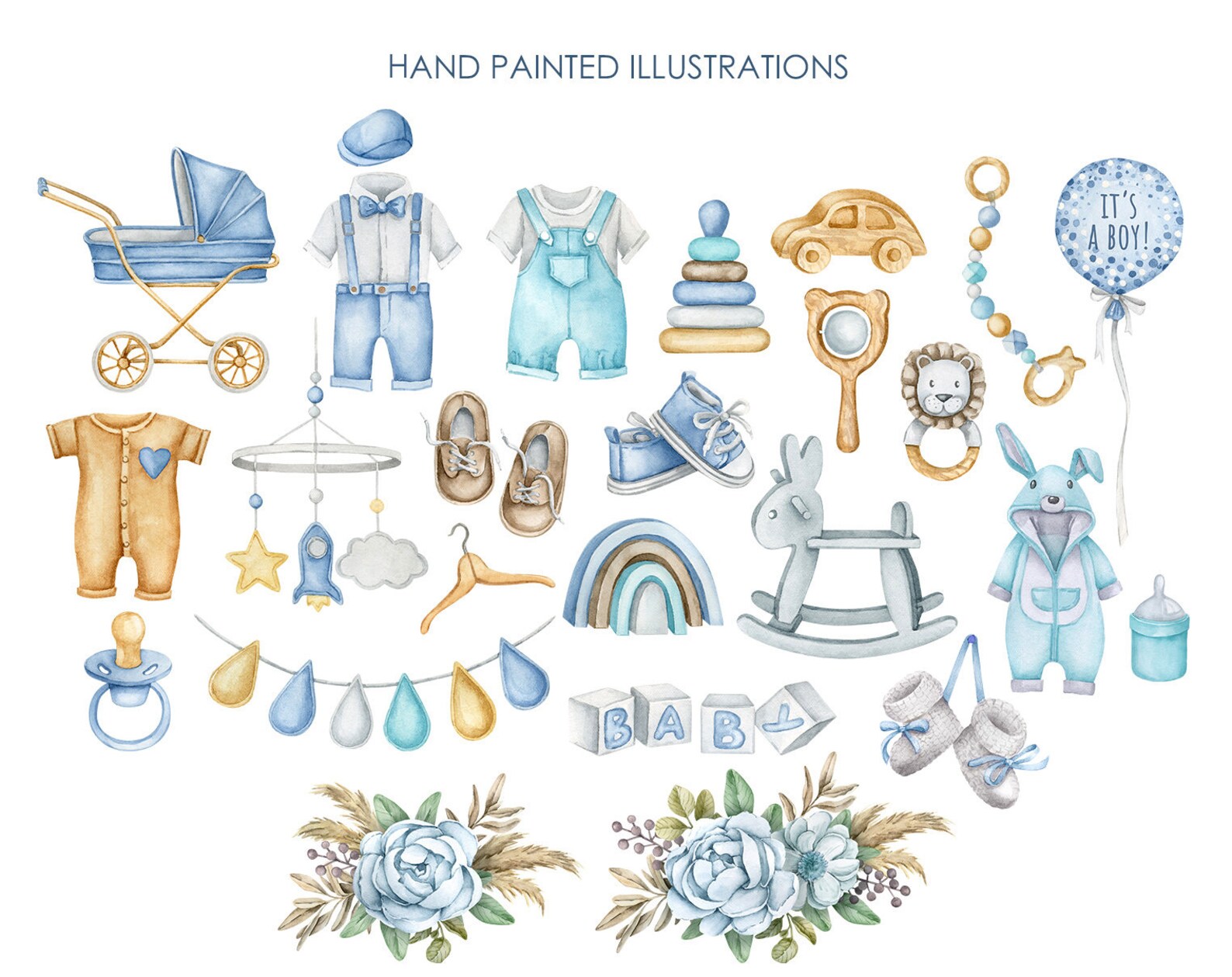 Watercolor Boho Nursery Clipart. Baby Boy Clipart. Baby Shower - Etsy