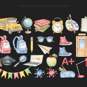 Watercolor School Clipart. School Supplies PNG. Education Clipart. - Etsy