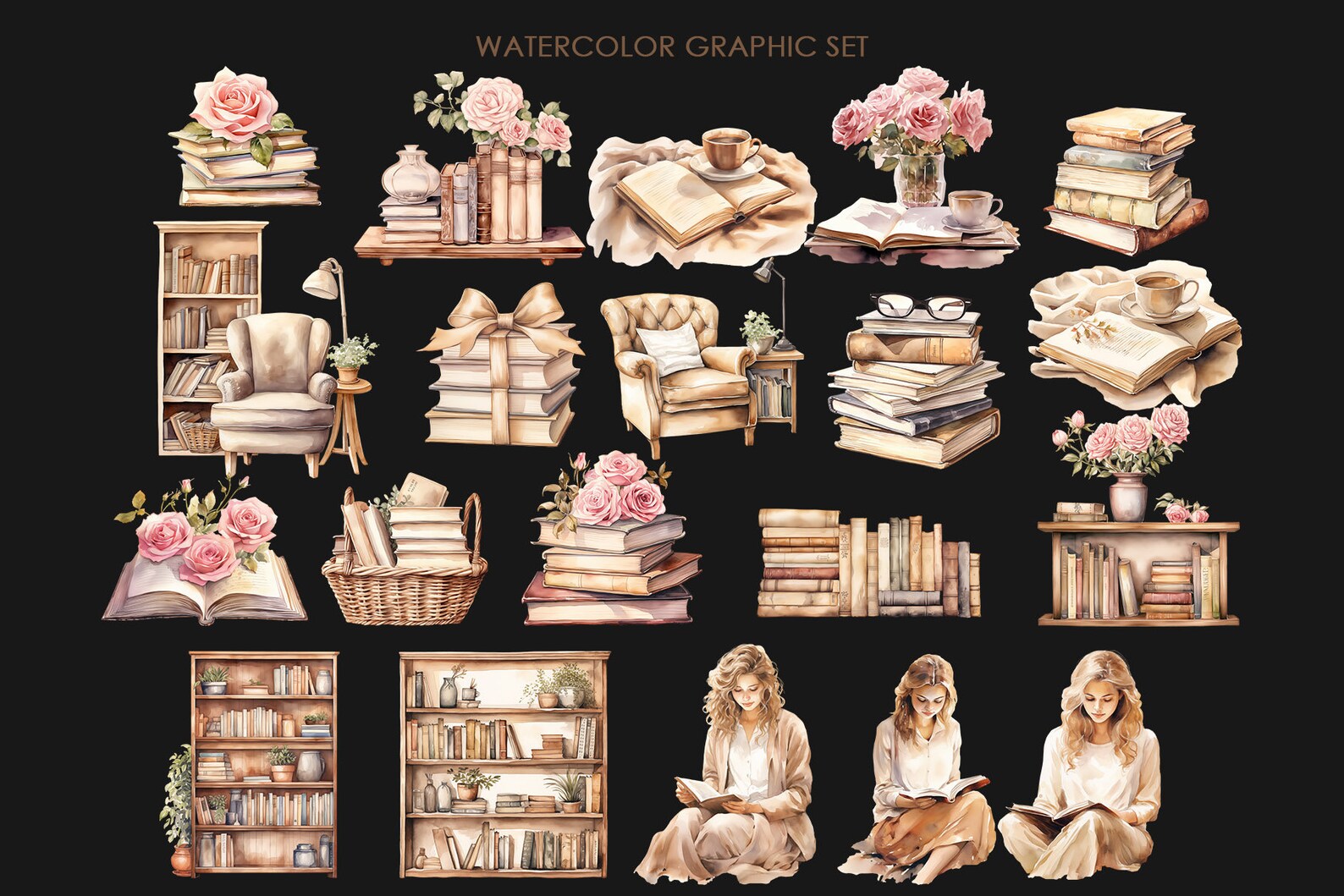 Watercolor Reading Book Clipart. Book With Flowers PNG. Bookworm ...