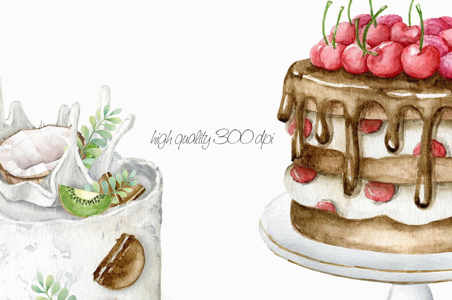 Watercolor Birthday Cake Clipart Set. Wedding Flower Cake Clipart ...