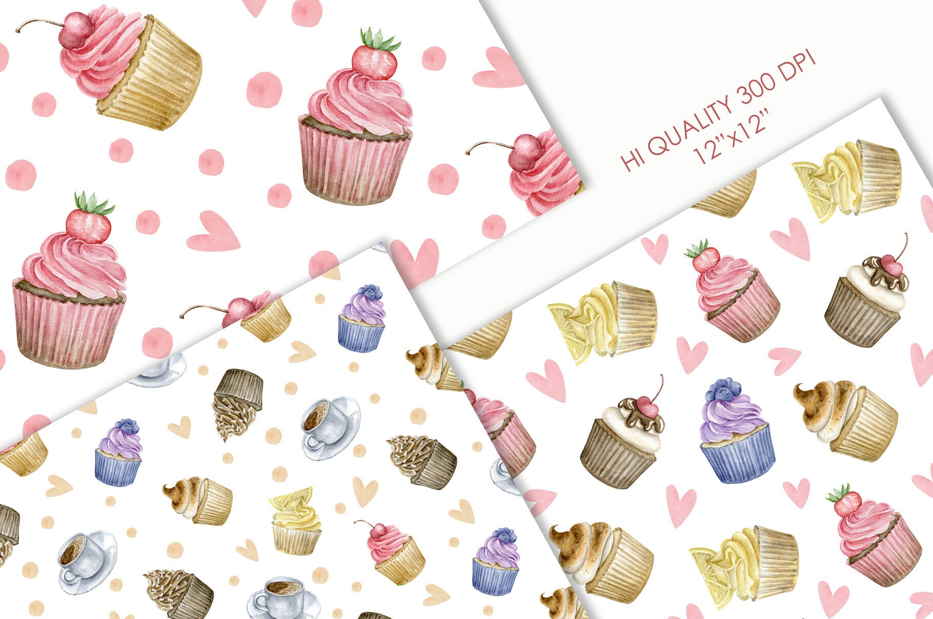 Watercolor Cupcakes Digital Paper. Cakes Clipart. - Etsy