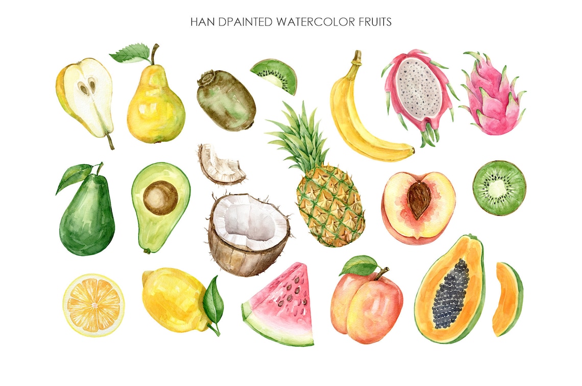Watercolor Tropical Fruits Clipart. Fruit PNG Elements - Etsy Canada