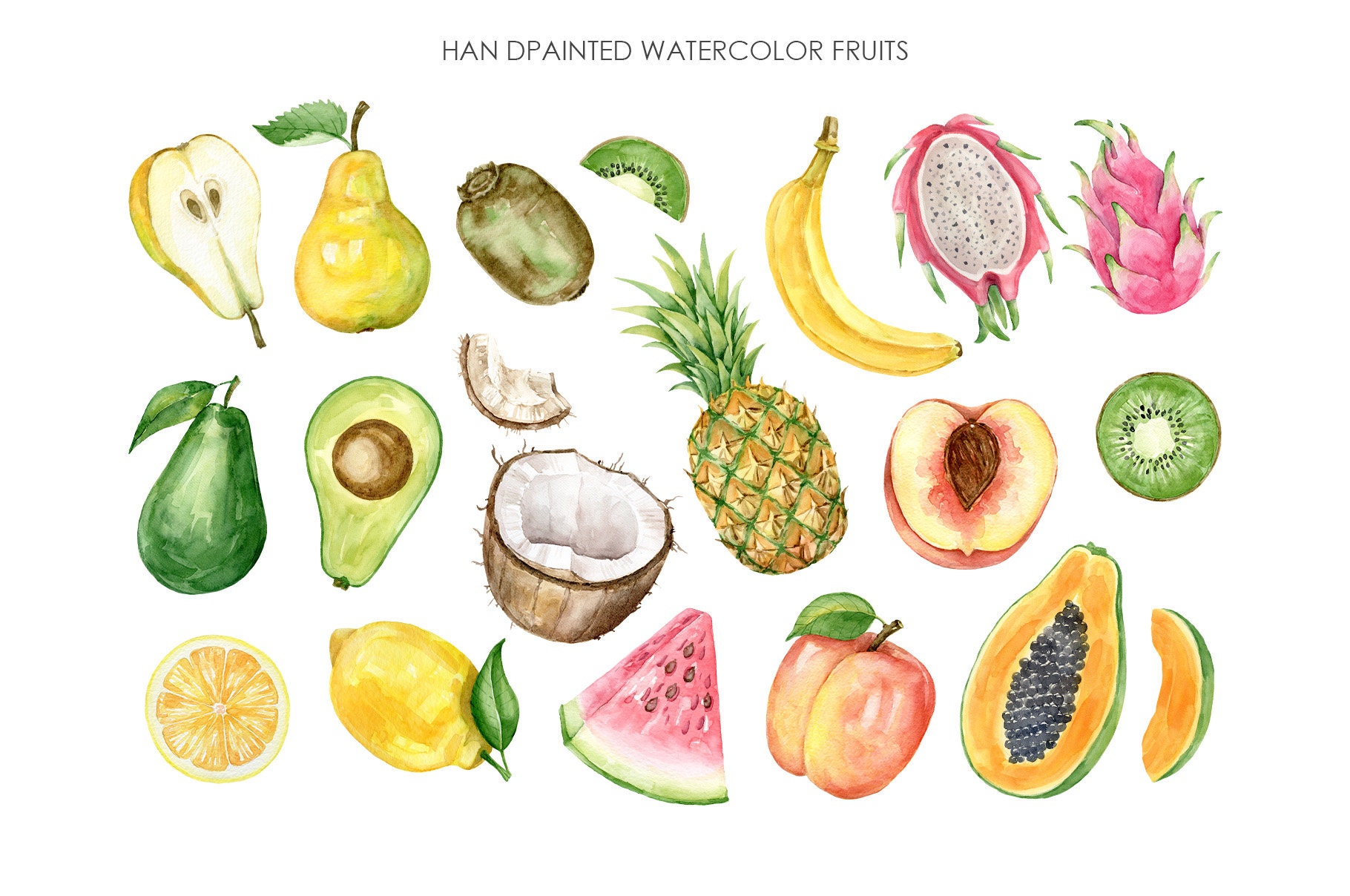 Watercolor Tropical Fruits Clipart. Fruit PNG Elements Download ...