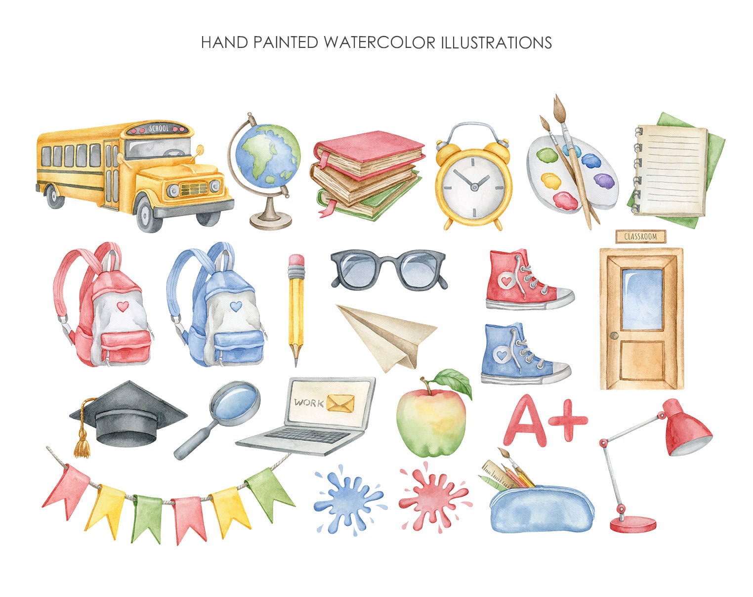 Watercolor School Clipart. School Supplies PNG. Education - Etsy