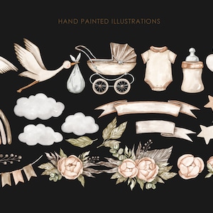 Watercolor Boho Nursery Clipart. Stork Baby Shower Clipart. Stork ...