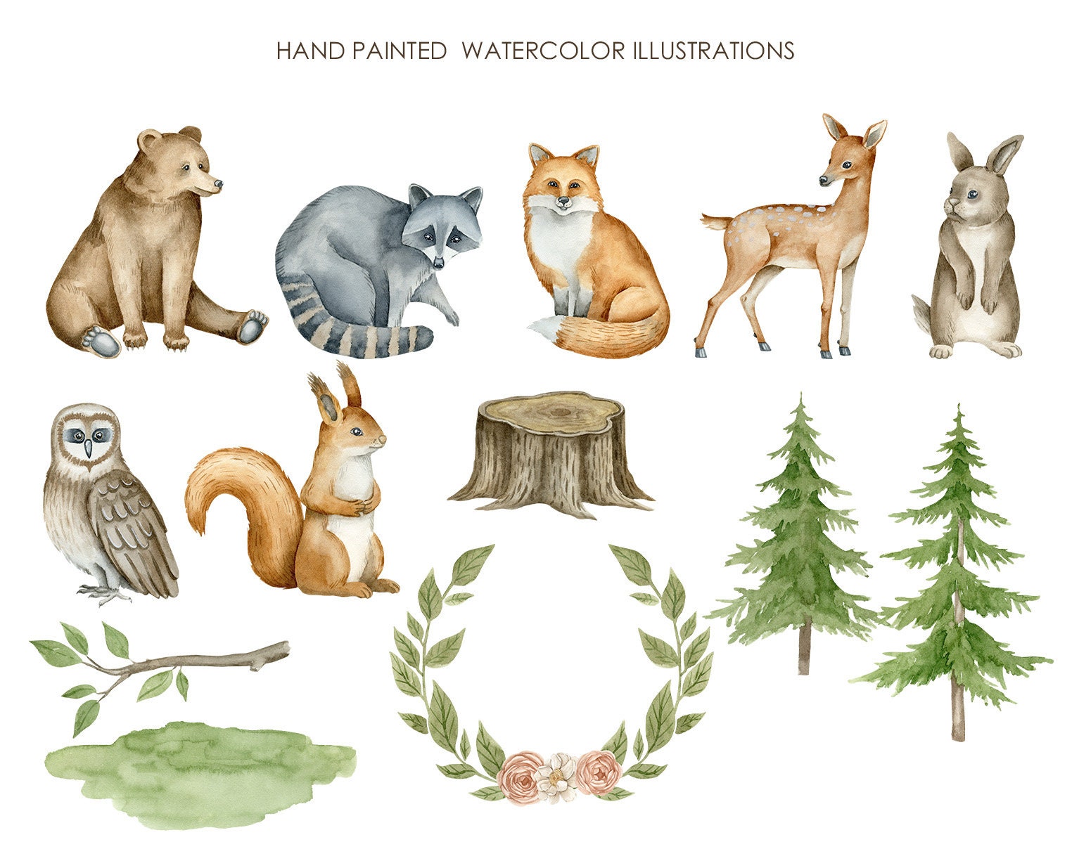 Watercolor Woodland Animals Clipart. Forest Clipart. Nursery - Etsy