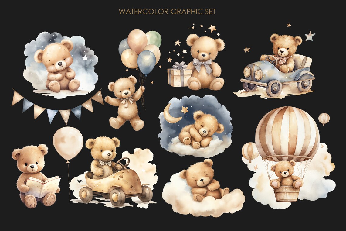 Watercolor Baby Bear Clipart. Sleeping Bears PNG. Boho Nursery Clipart ...