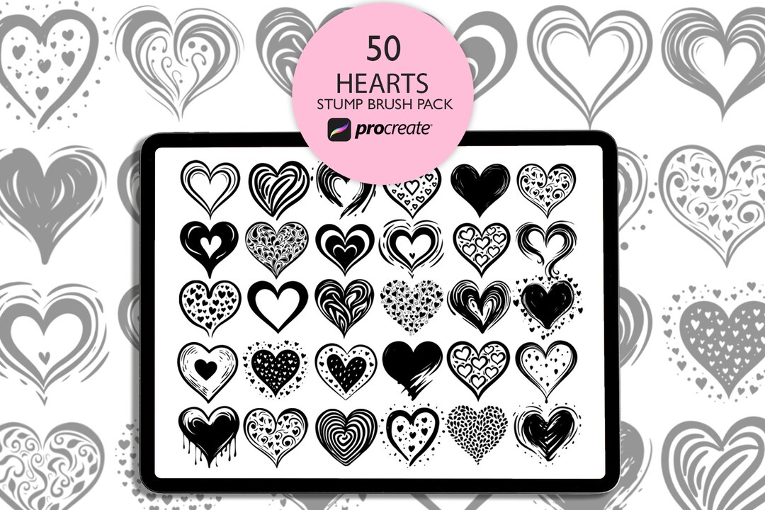 Hearts Procreate Stamps. Heart Brush Bundle. Valentine Procreate ...