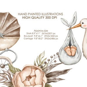 Watercolor Boho Nursery Clipart. Stork Baby Shower Clipart. Stork ...