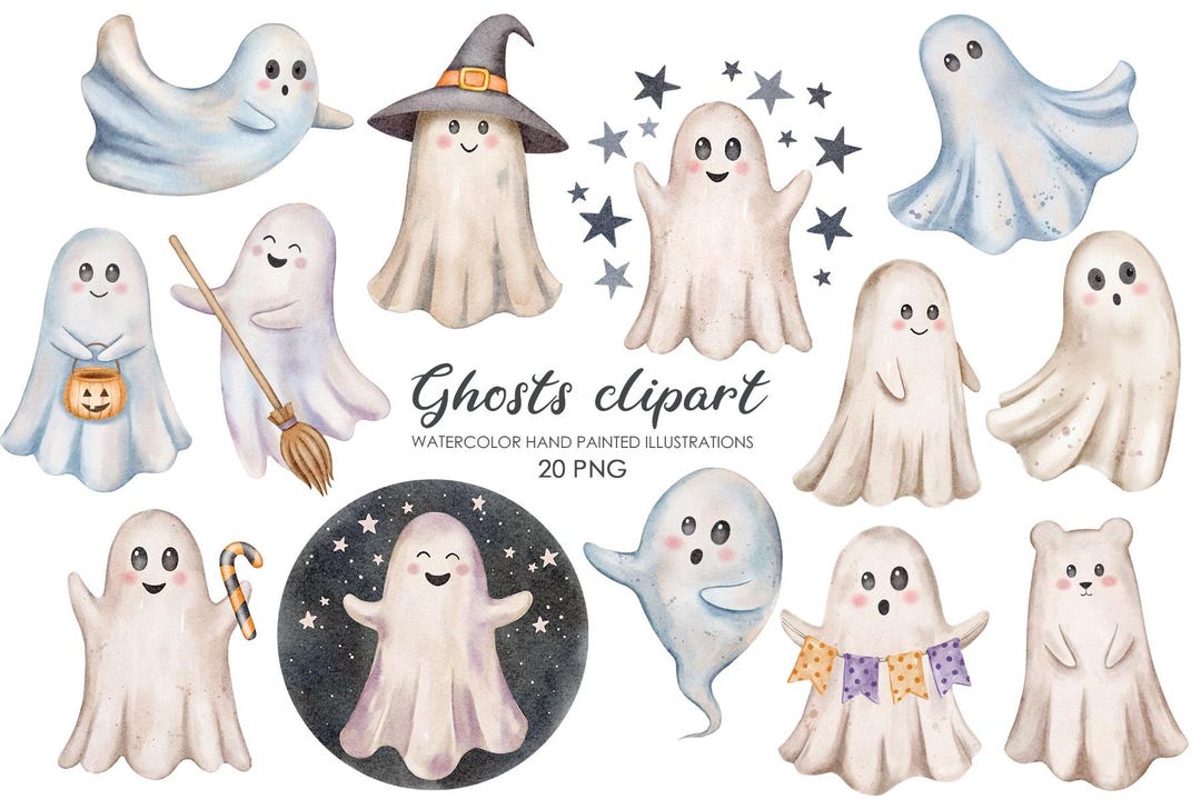 Watercolor Cute Halloween Clipart. Ghost Clipart. Cute Ghost Png ...