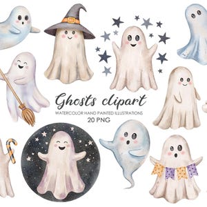 Watercolor Cute Halloween Clipart. Ghost Clipart. Cute Ghost Png ...