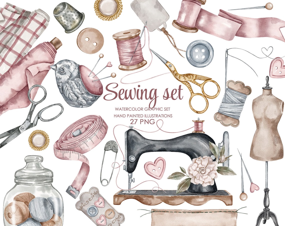 Watercolor Vintage Sewing Clipart. Seamstress Clipart. Sewing - Etsy