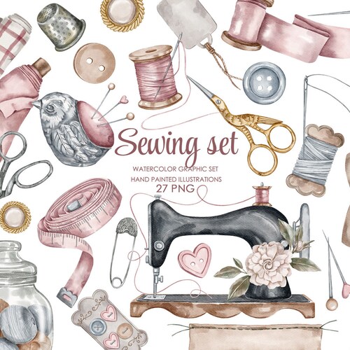 Watercolor Vintage Sewing Clipart. Seamstress Clipart. Sewing - Etsy