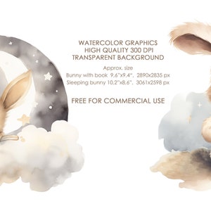 Watercolor Baby Bunny Clipart. Sleeping Bunny PNG. Boho Nursery Clipart ...