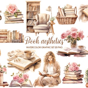 Watercolor Reading Book Clipart. Book With Flowers PNG. Bookworm ...