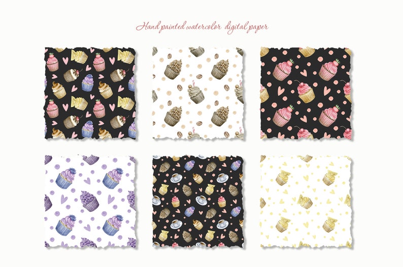 Watercolor Cupcakes Digital Paper. Cakes Clipart. Valentine's Day ...