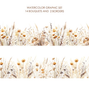 Watercolor Boho Wild Flowers Clipart. Neutral Dried Wild Florals ...