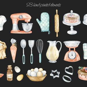 Watercolor Bakery Clipart. Watercolor Hand Drawn Baking Supplies ...