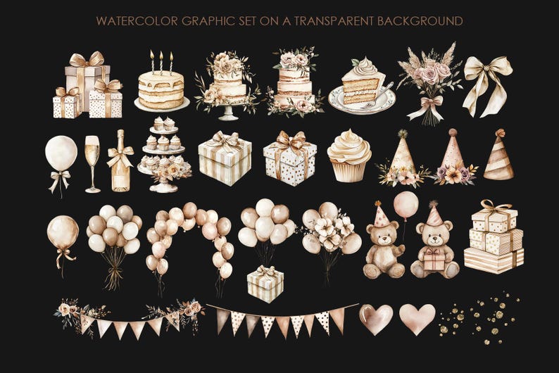 Boho Birthday Party Clipart. Balloons and Bunting Clipart. Birthday ...