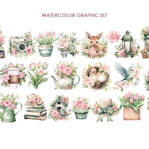 Watercolor Spring Clipart. Cottagecore Clipart. Romantic Spring ...