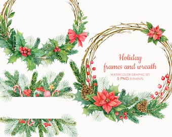 Watercolor Christmas Floral Clipart Holiday Clip Art - Etsy