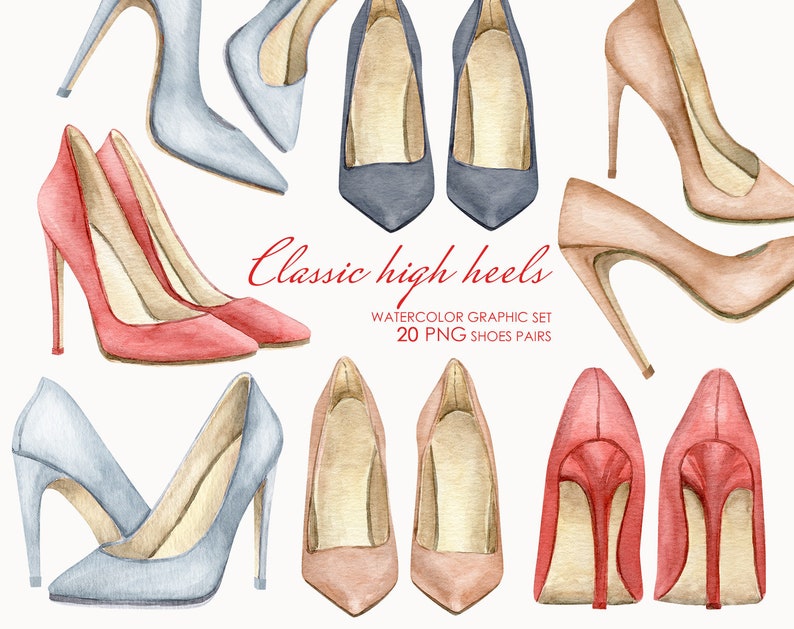 Watercolor Womens Shoes Clipart. High Heels Clipart. Fashion - Etsy