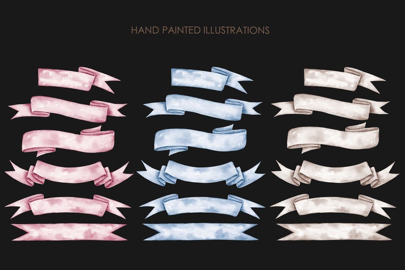 Watercolor Ribbon Banners Clipart. Birthday Party Banners. - Etsy