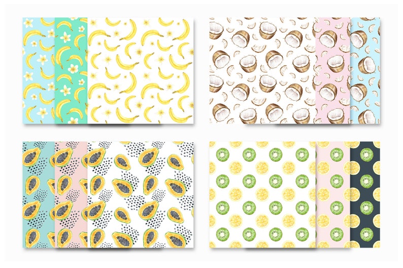Watercolor Tropical Fruit Digital Paper JPEG Bundle-watercolor Fruits ...