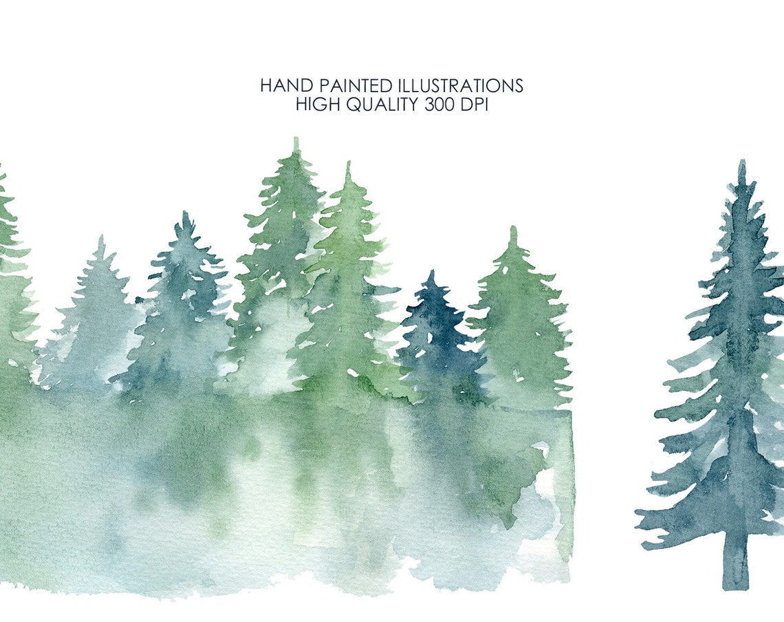 Watercolor Forest Landscape Clipart. Foggy Forest and - Etsy Canada