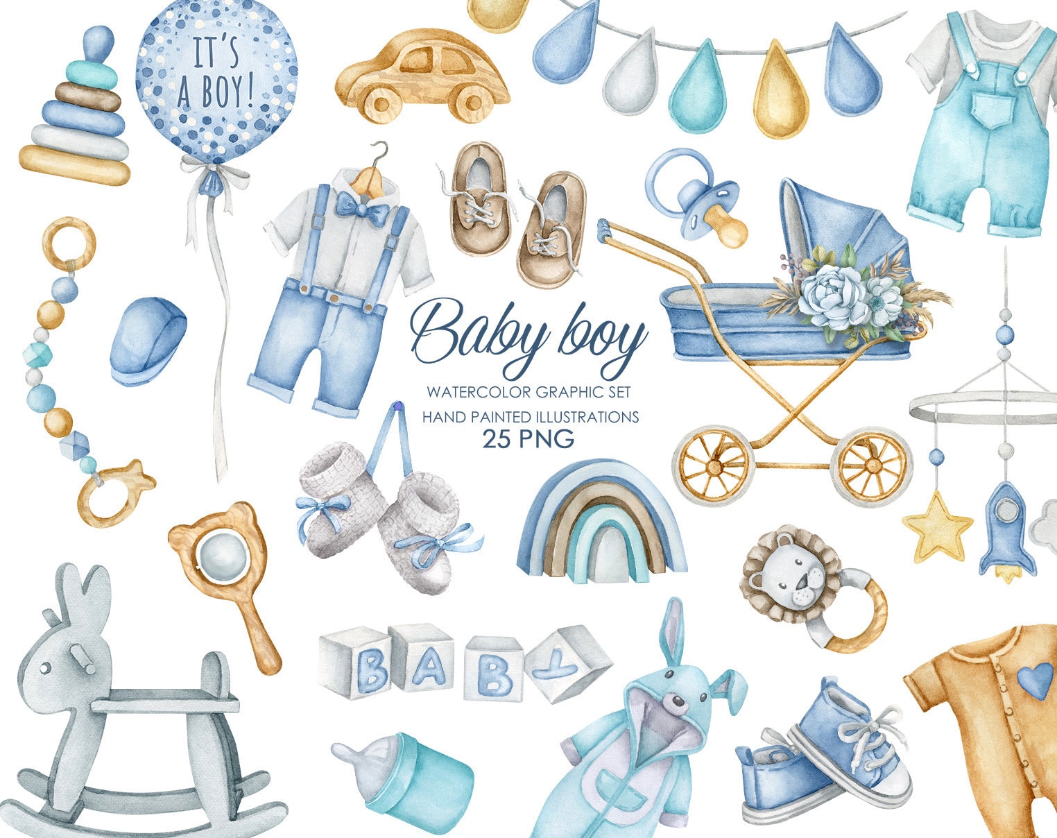 Watercolor Boho Nursery Clipart. Baby Boy Clipart. Baby Shower - Etsy