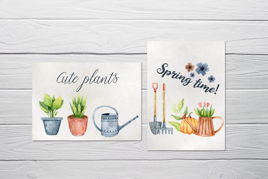 Watercolor Garden Clipart PNG. Watercolor Gardening Download - Etsy
