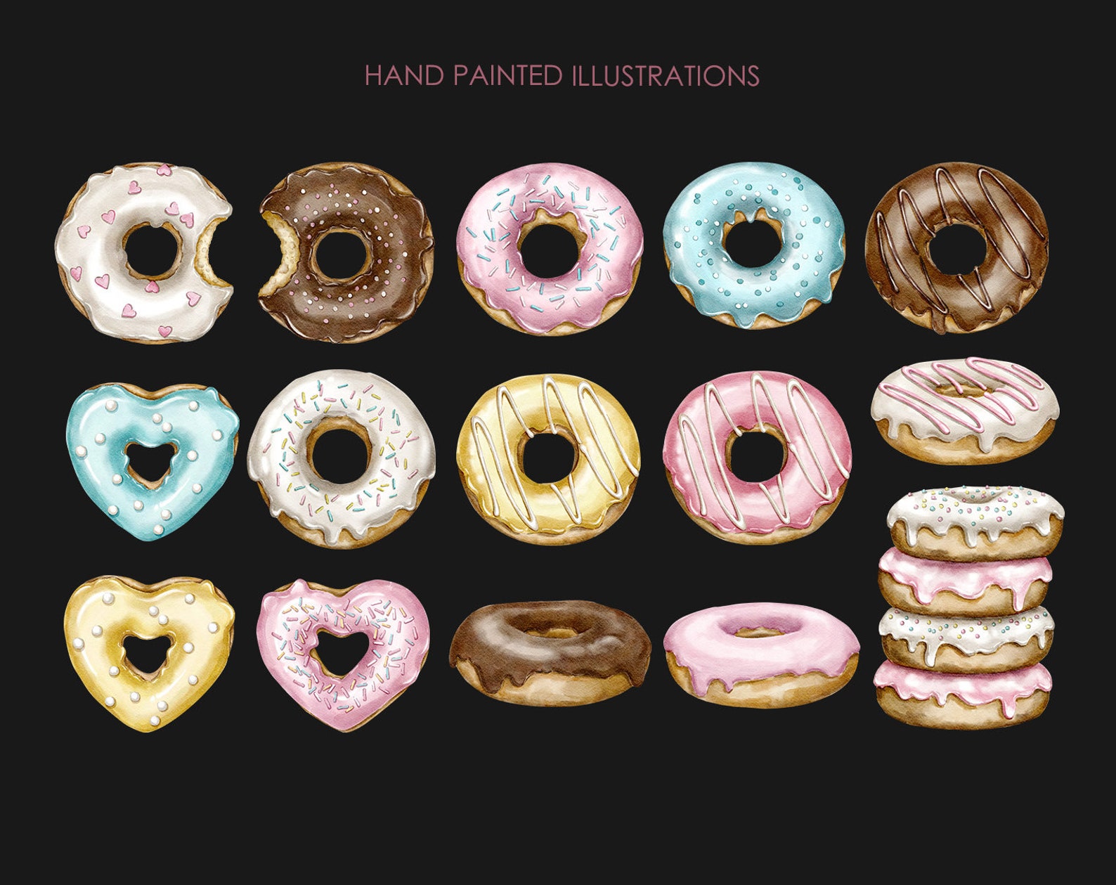 Watercolor Donut Clipart. Chocolate Donuts, Sprinkles Donuts. Dessert ...