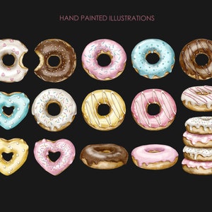 Watercolor Donut Clipart. Chocolate Donuts, Sprinkles Donuts. Dessert ...