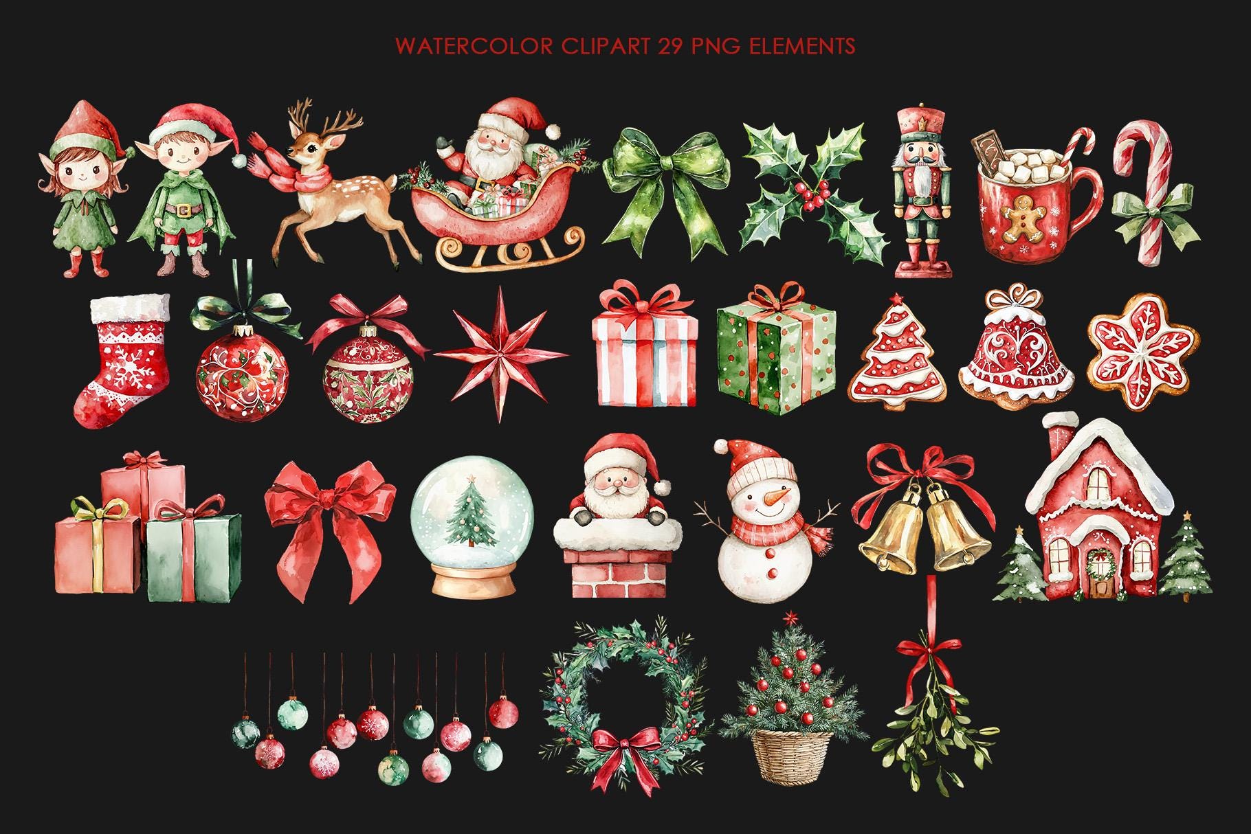 Vintage Christmas Watercolor Clipart. Cozy Christmas Clipart Bundle ...