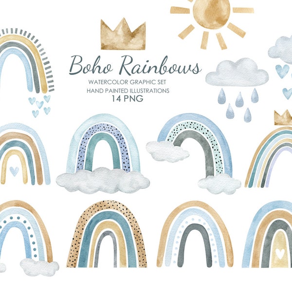 Boho Rainbow Clipart - Etsy