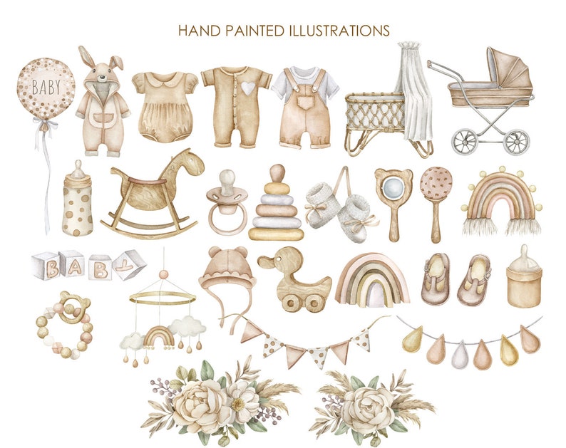 Watercolor Boho Nursery Clipart. Neutral Nursery Clipart. Baby - Etsy